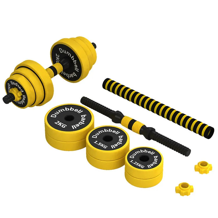 New Rubber Coated 2 in 1 Yellow Barbell Dumbbell Sets Hand Weights Arm